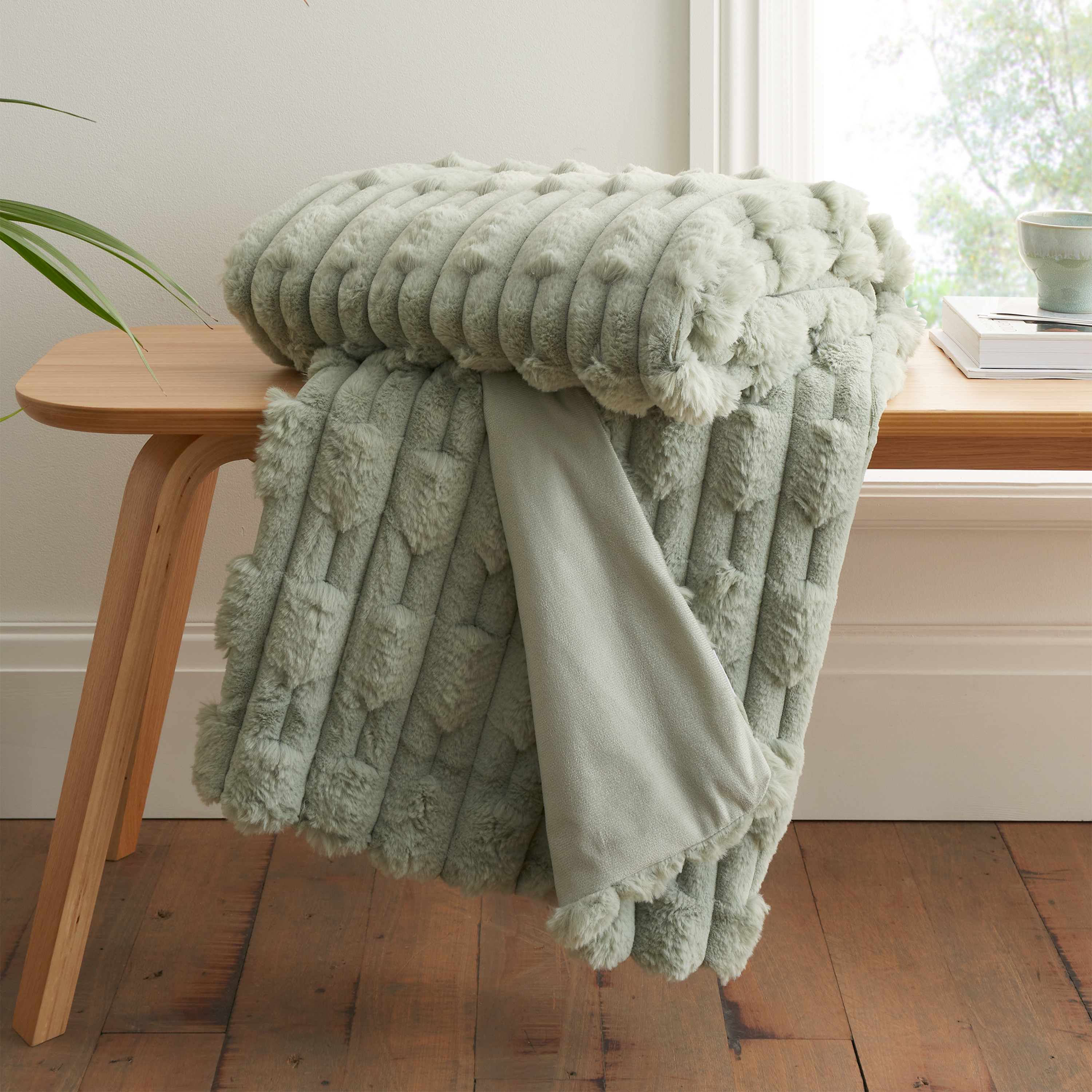 Sage Green Carved Faux Fur Throw 150x200cm | MFI