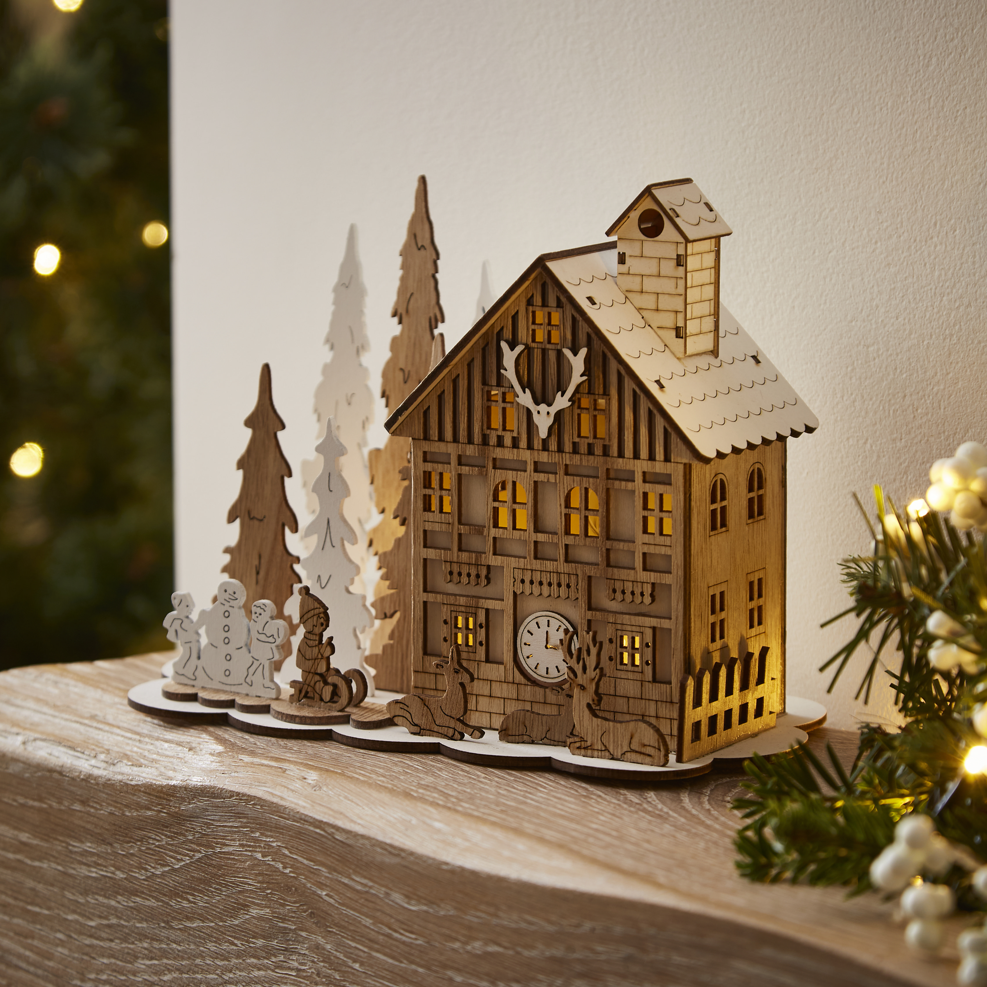 Wooden Ornament House in Forest LED Light | MFI