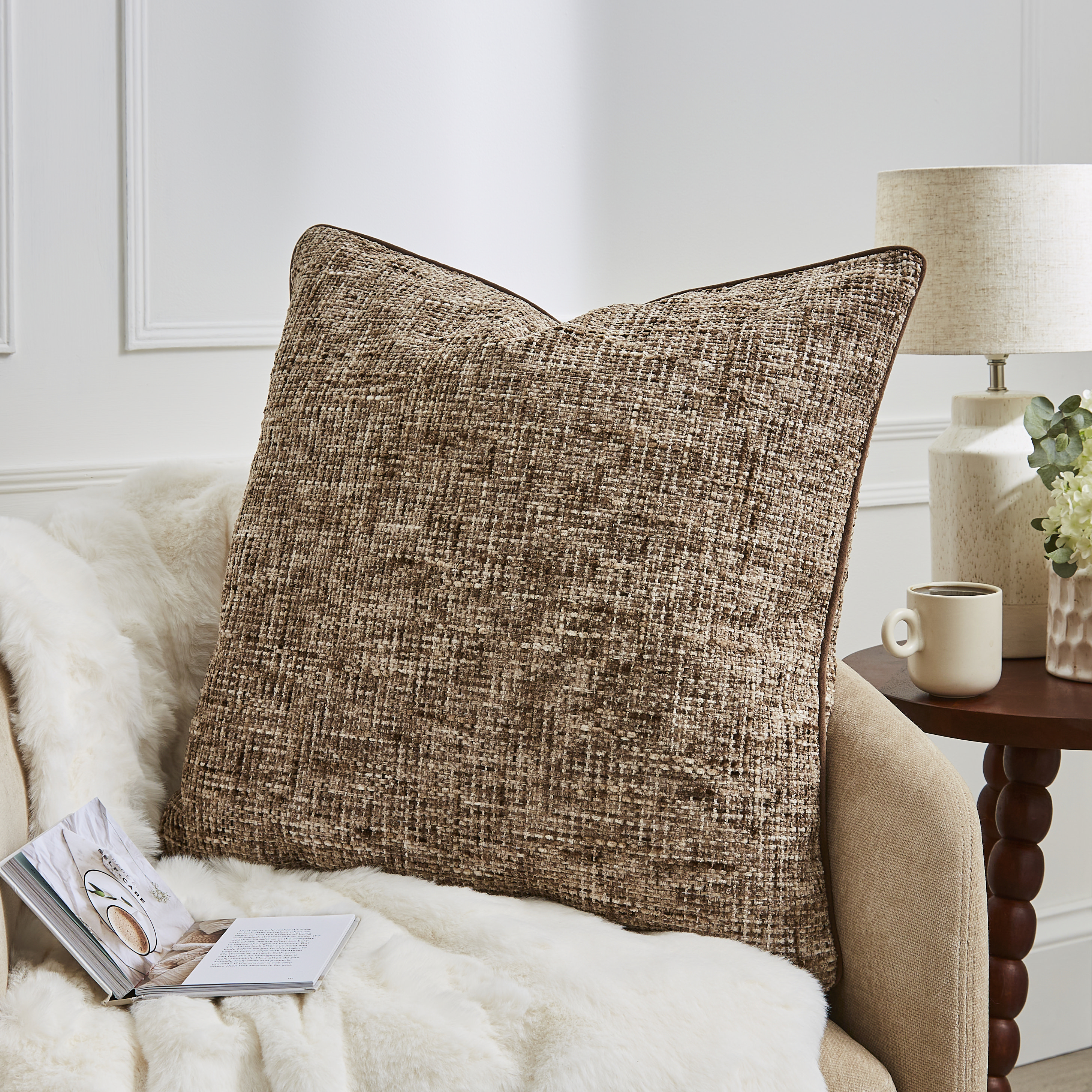 Luxury Chocolate Brown Reversable Textured Cushion | MFI