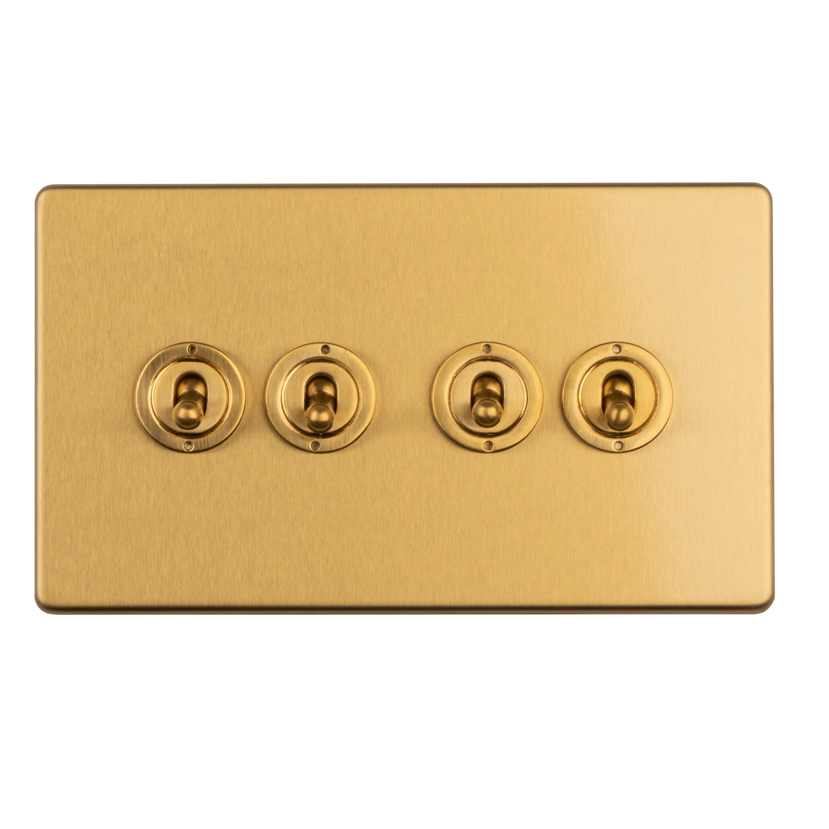 Lyss 20A 2 Way Satin Brass Toggle 4 Gang Light Switch | MFI