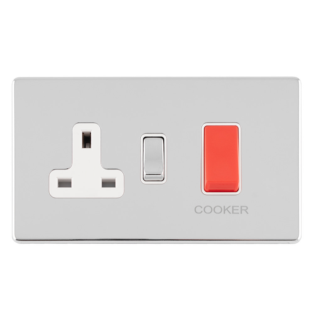 Lyss Chrome Screwless 45A Cooker Switch With Socket | MFI