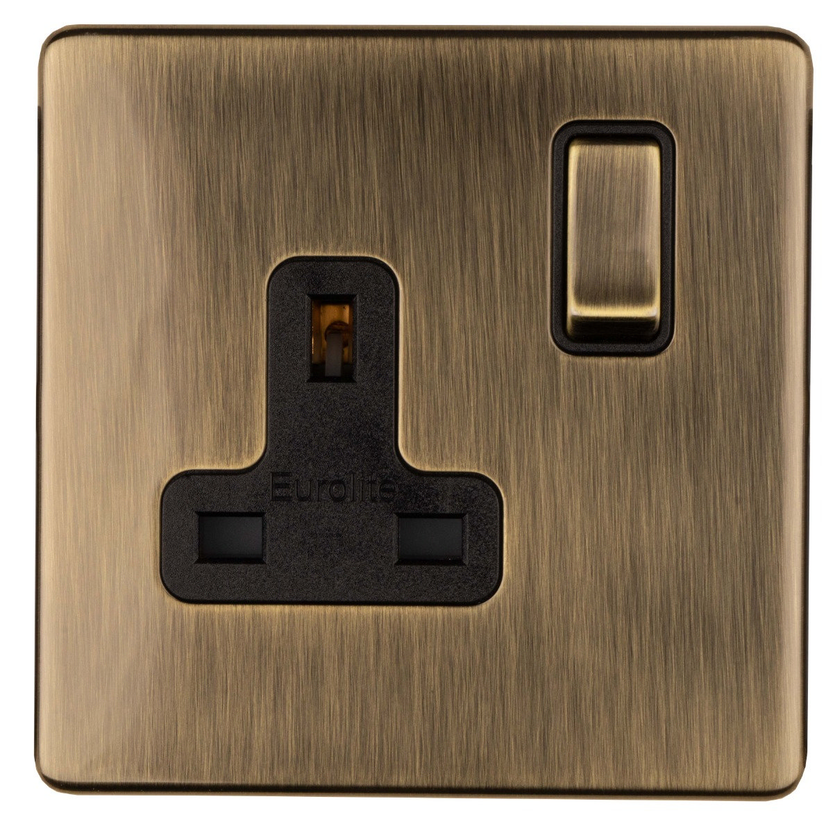 Lyss 13 AMP Switched Single Plug Socket - Antique Brass | MFI