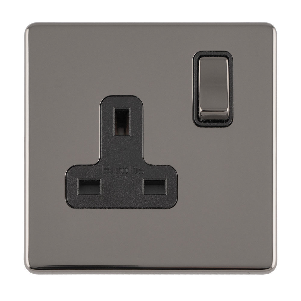 Lyss 13 AMP Switched Single Plug Socket - Black Nickel | MFI