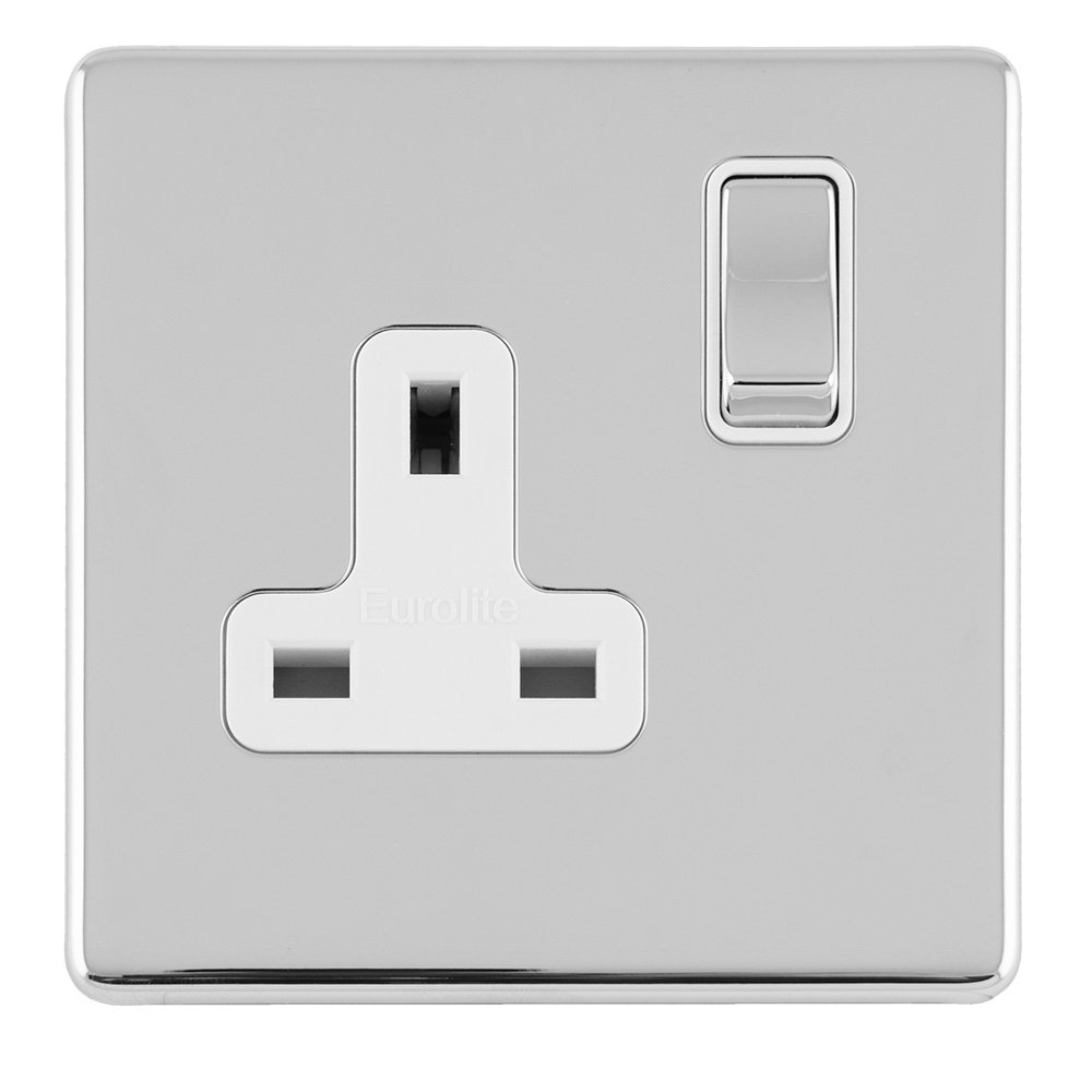 Lyss 13 AMP Switched Single Plug Socket - Chrome | MFI