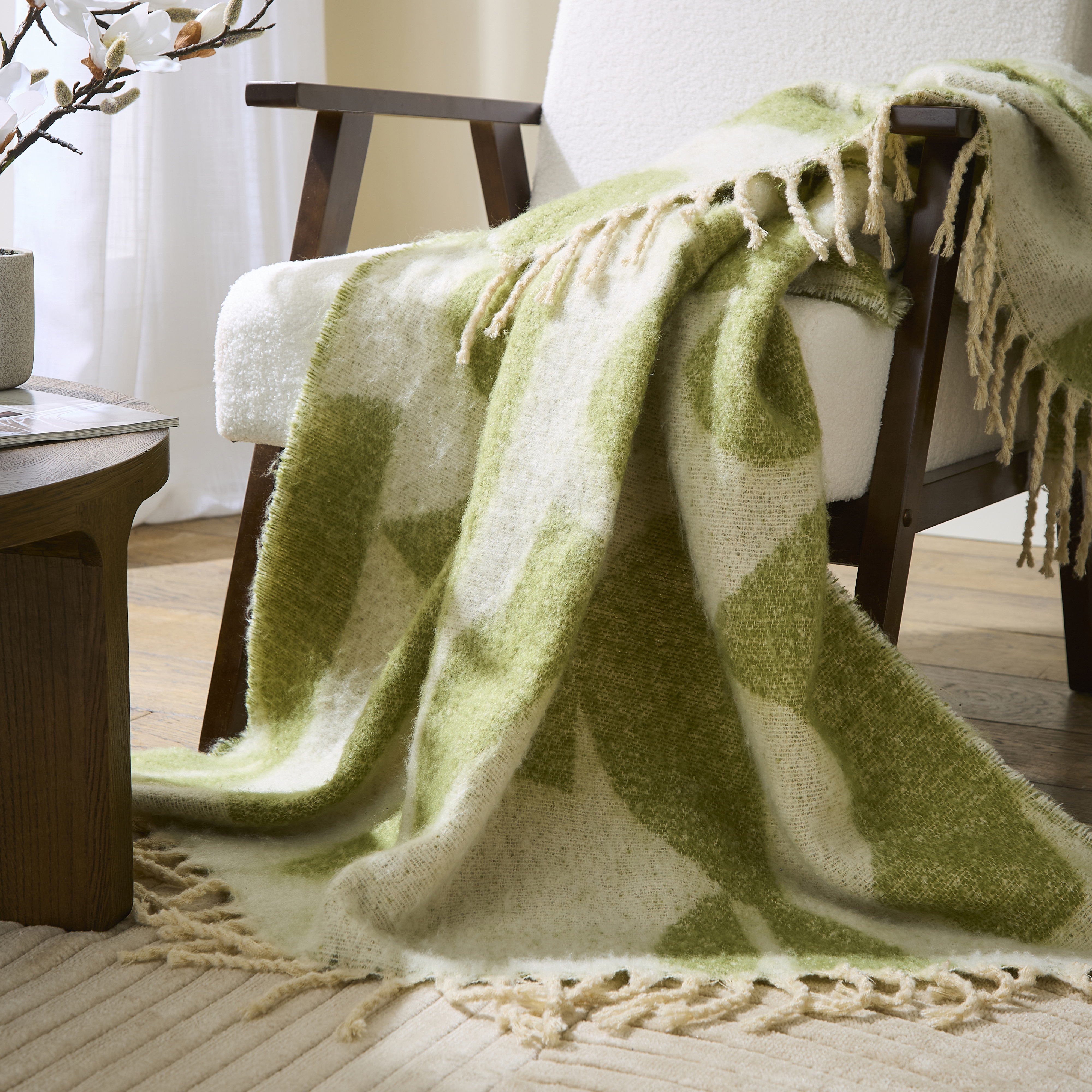 Meta Olive Green Woven Jacquard Throw