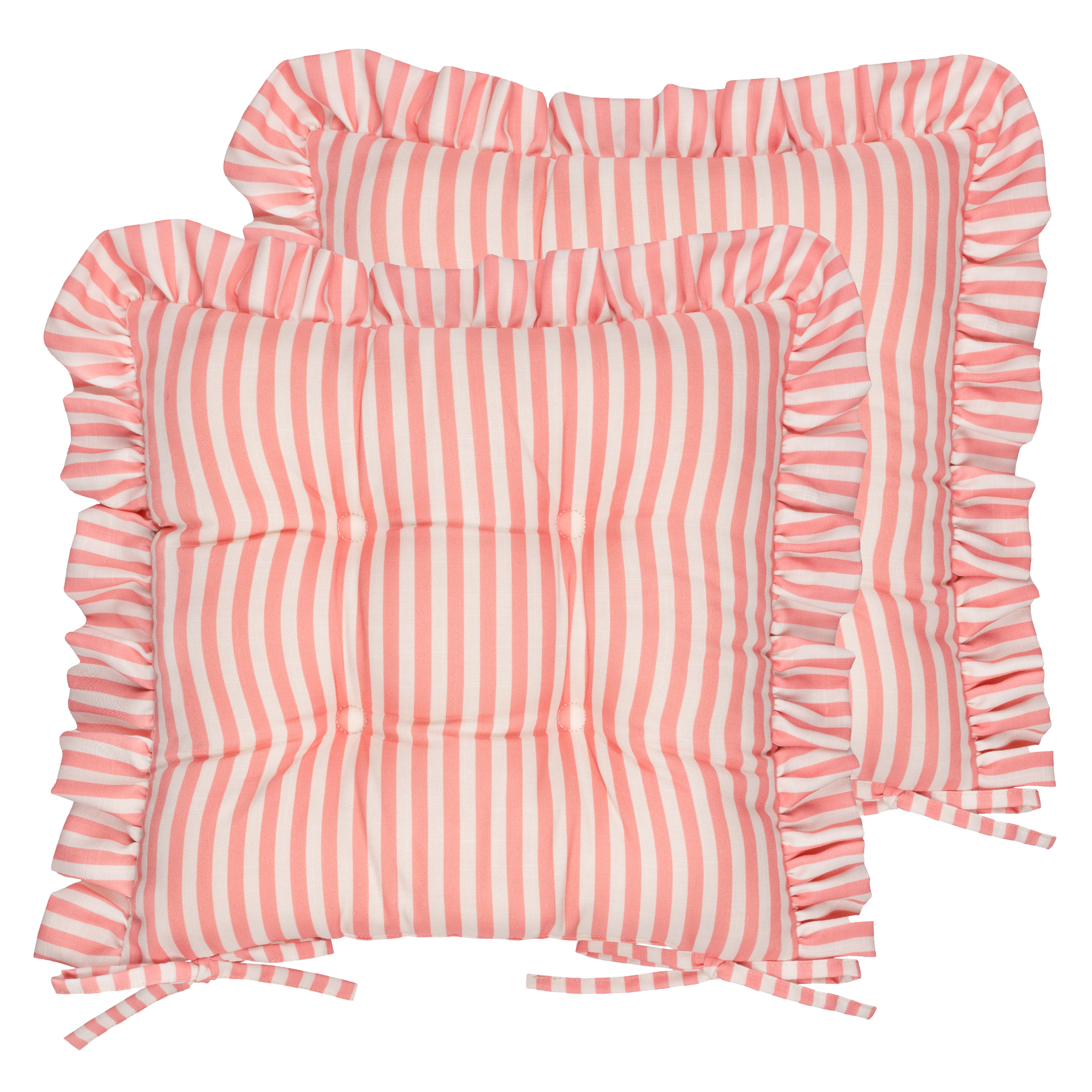 Millie Ruffle 40cm Pink & White Ruffle Seat Pads - 2 Pack | MFI