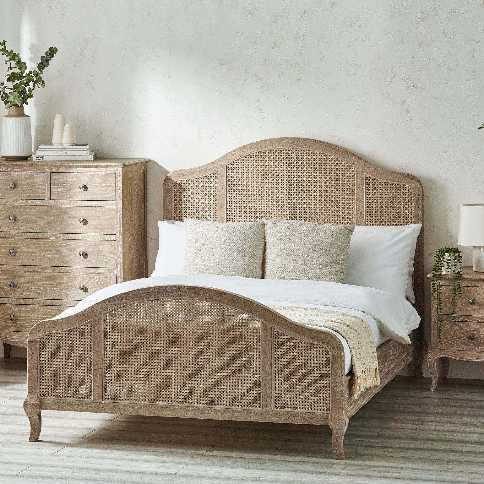 Rae Light Oak Rattan Double Bed | MFI
