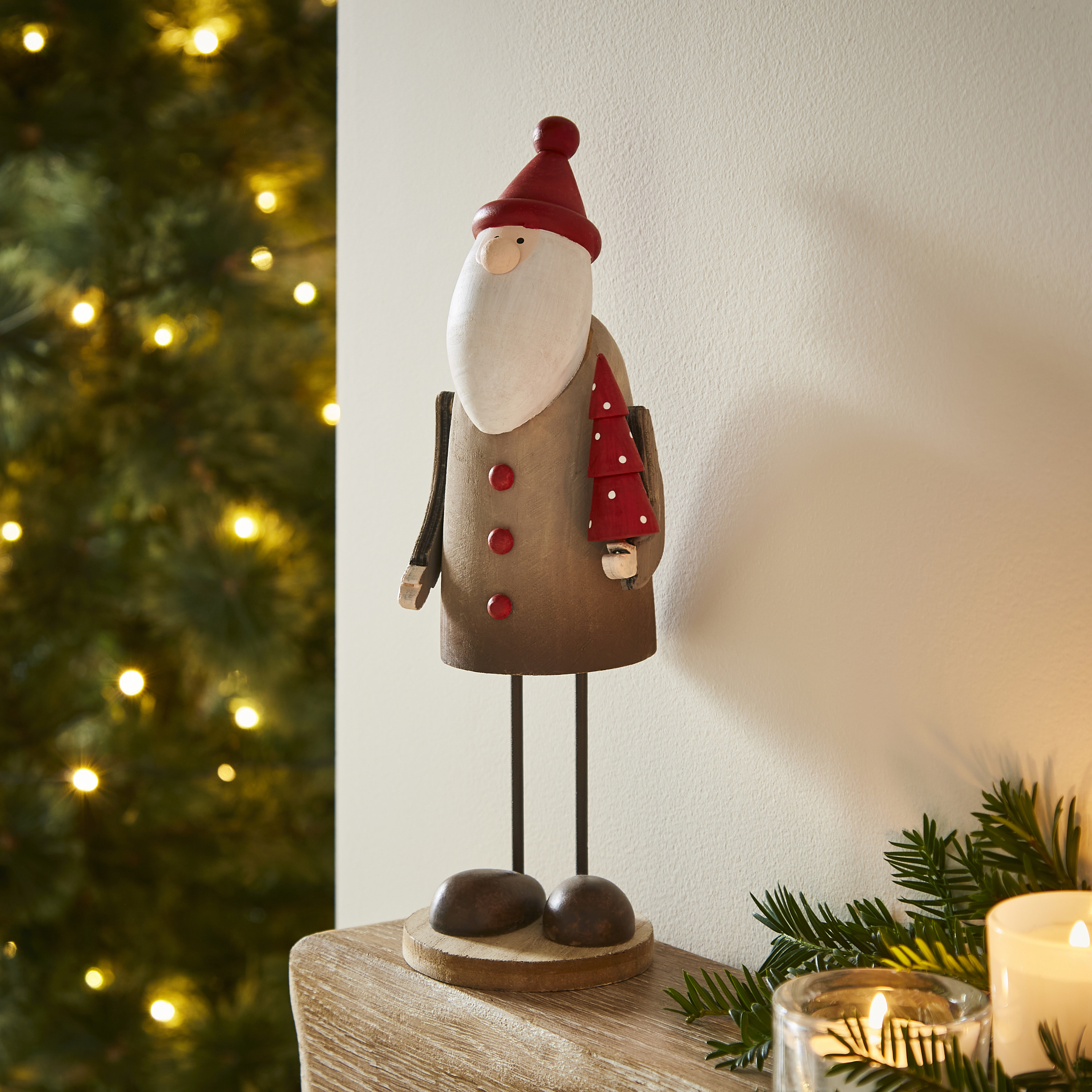 Rustic Wooden Tall Santa Christmas Decoration | MFI