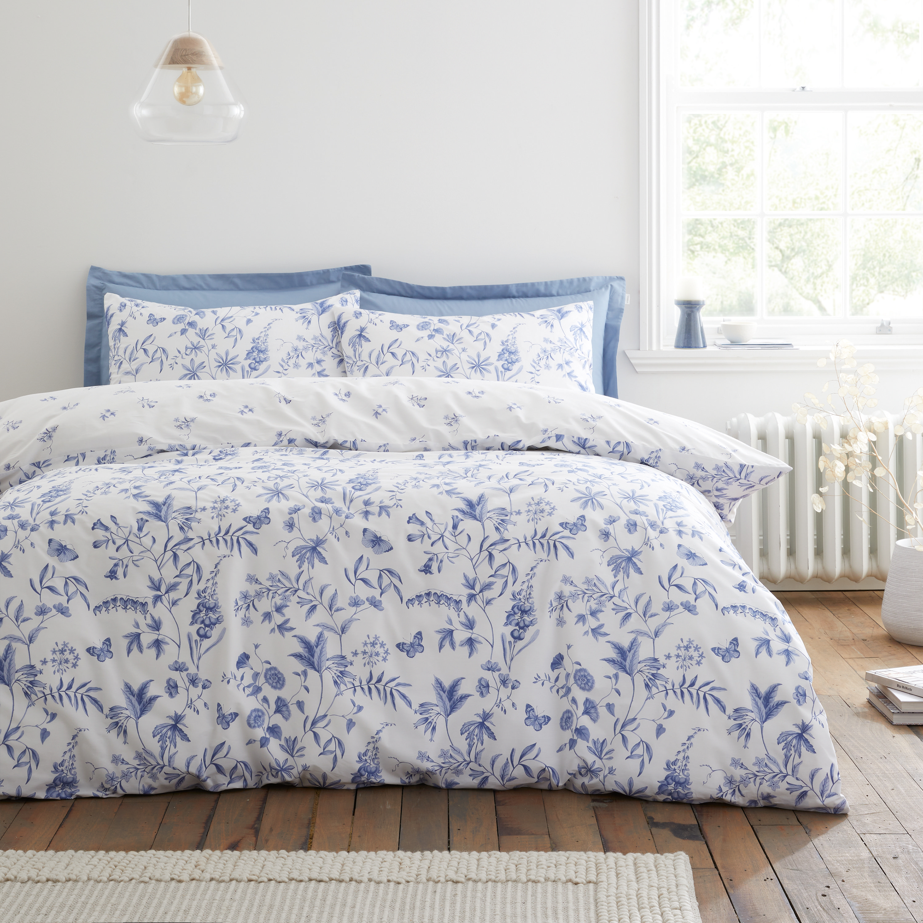 Thea Floral White & Blue 100% Cotton Duvet Cover Set | MFI