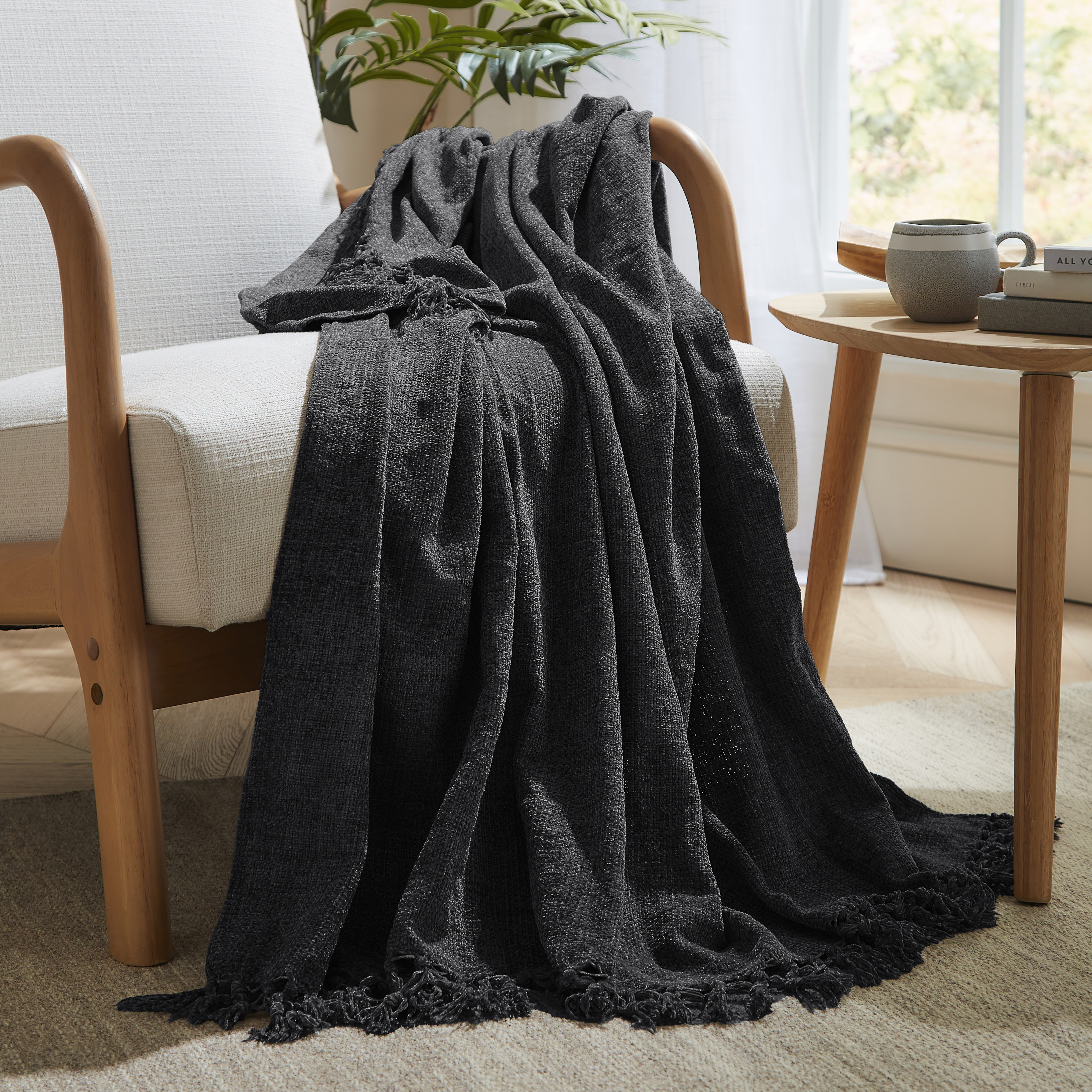 Black Wilson Plain Chenille Throw 130x170cm | MFI